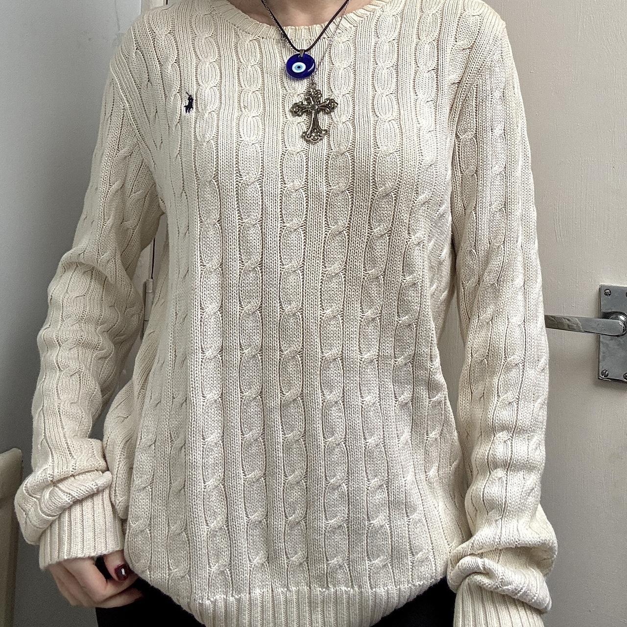 ralph lauren vintage y2k 2000s white cream cable... | Depop