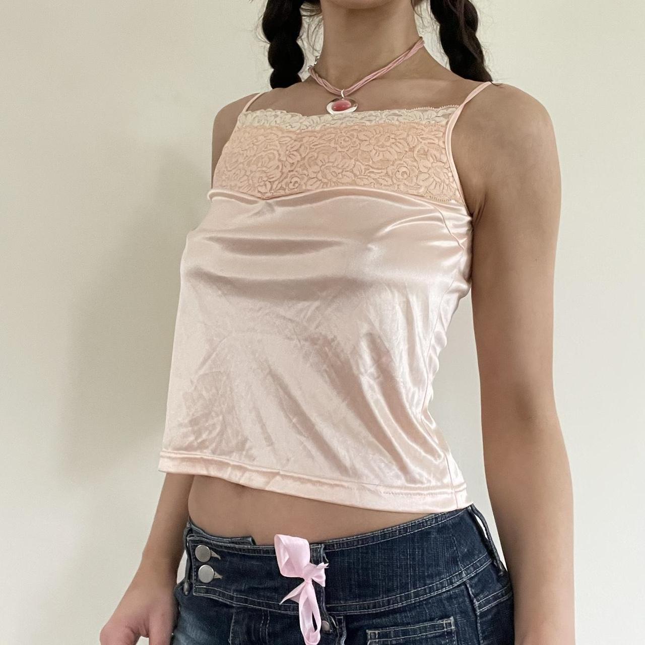 pretty y2k vintage peachy pink silk cami top / beaut... - Depop