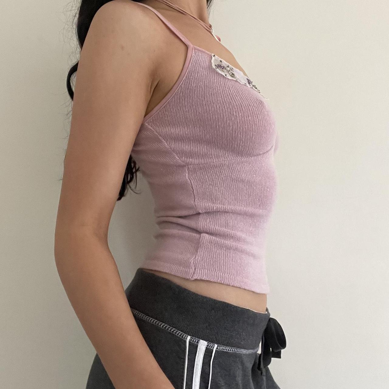 the cutest 2000s vintage baby pink cami top / ruched... - Depop