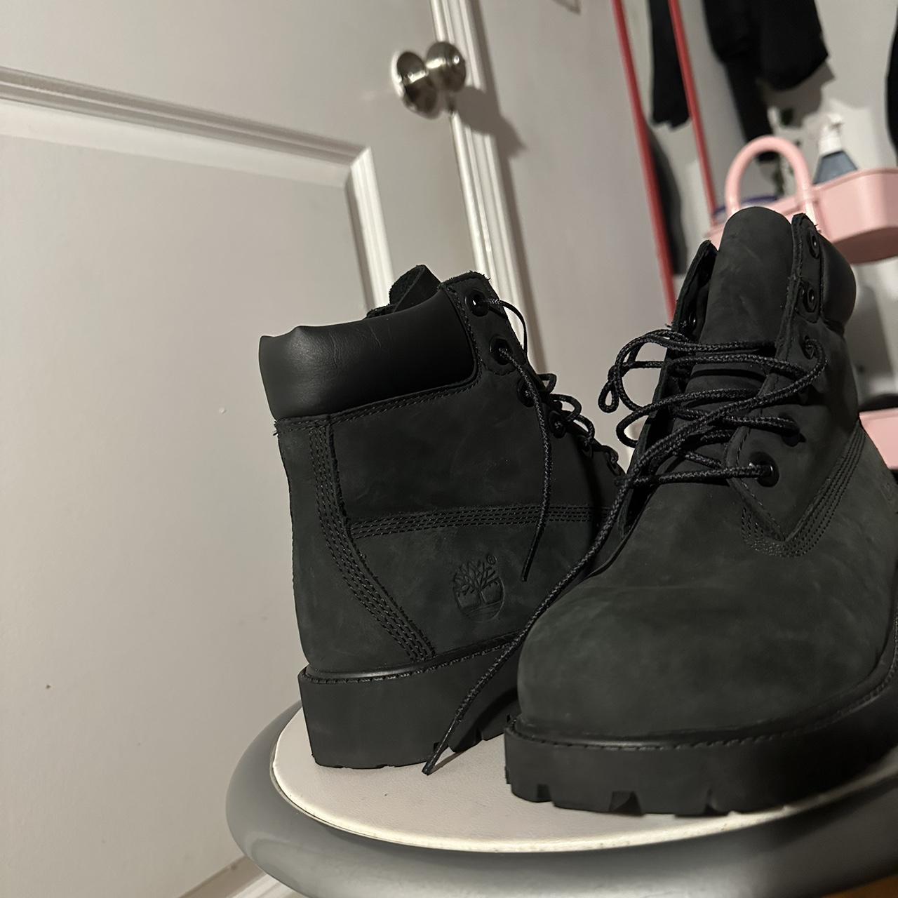 Black timberland boots size 5 Men’s, slightly faded - Depop