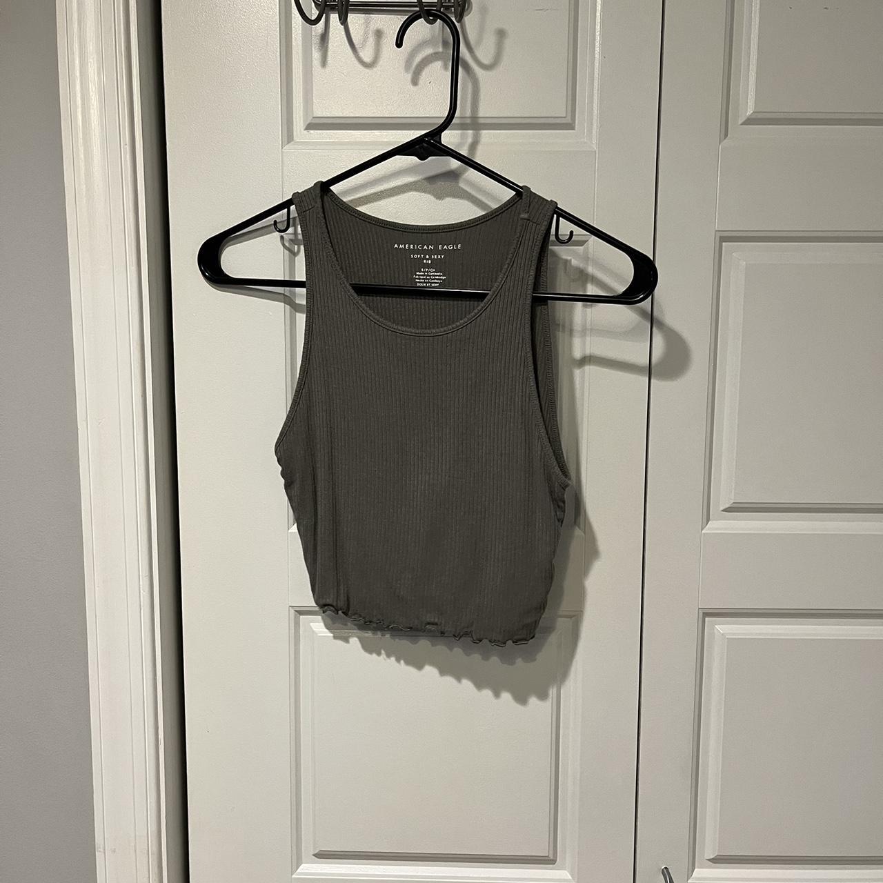 American Eagle olive green high neck crop top, size... - Depop