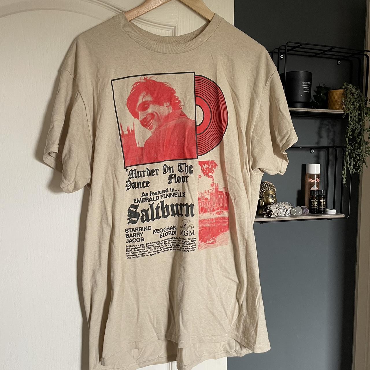 Beige and red saltburn movie graphic tshirt - Depop