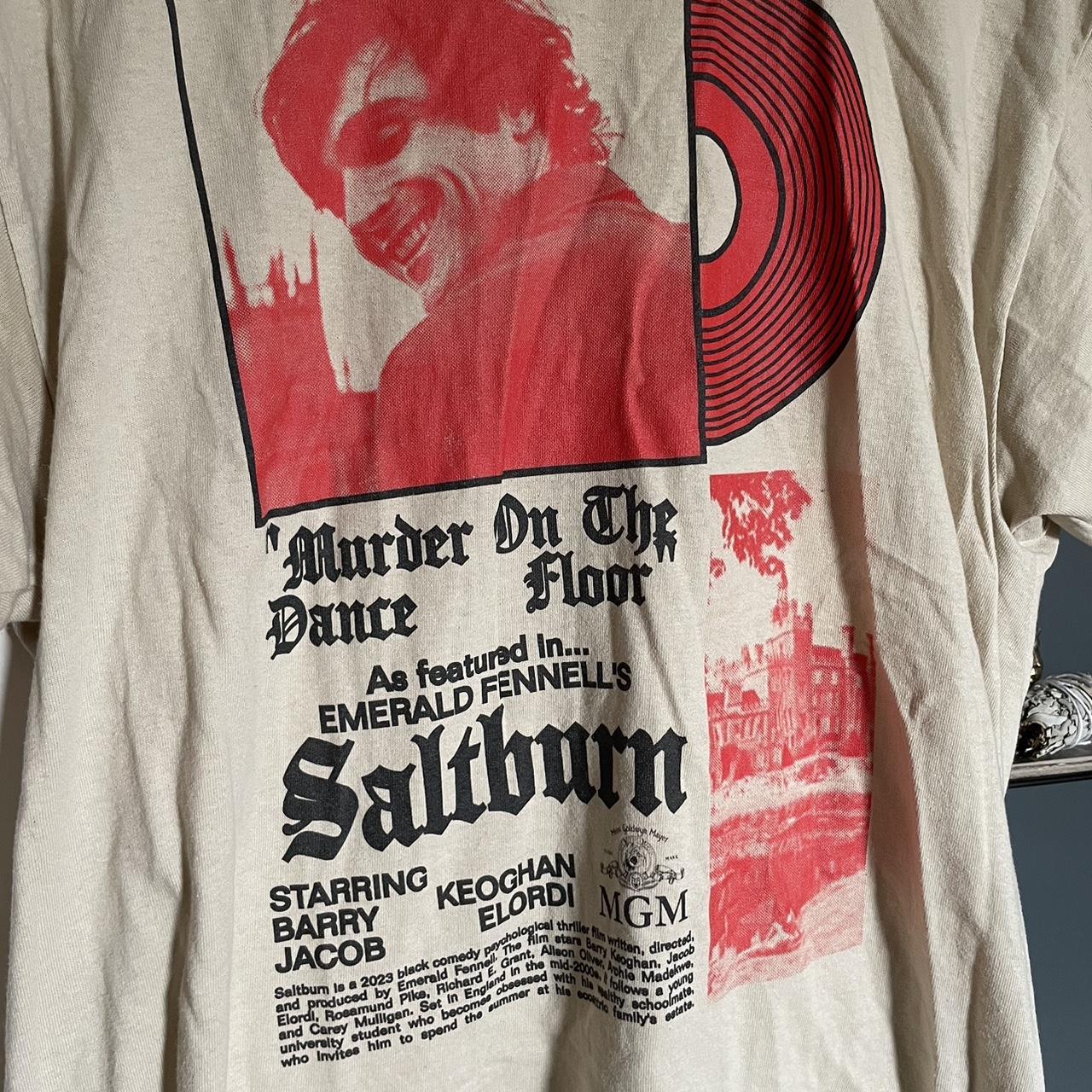 Beige and red saltburn movie graphic tshirt - Depop