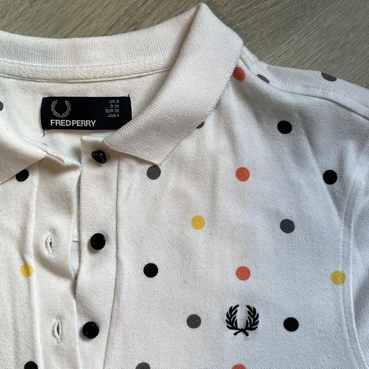 Fred Perry white polo with multi coloured polka dots... - Depop