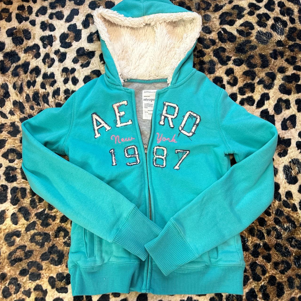 y2k aeropostale fur hood zip up⭐️ size L - Depop