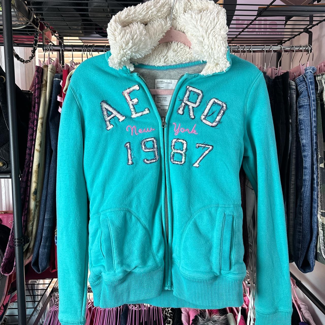 y2k aeropostale fur hood zip up⭐️ size L - Depop