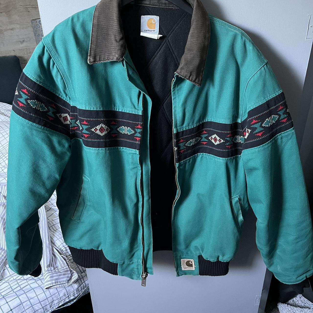 Carhartt Aztec canvas jacket vintage turquoise... - Depop