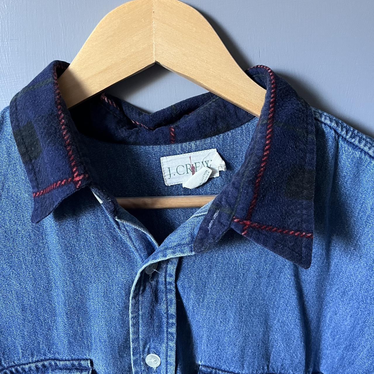 Vintage J Crew denim shirt with flannel tartan... - Depop Vintage J Crew denim shirt with flannel tartan... - Depop