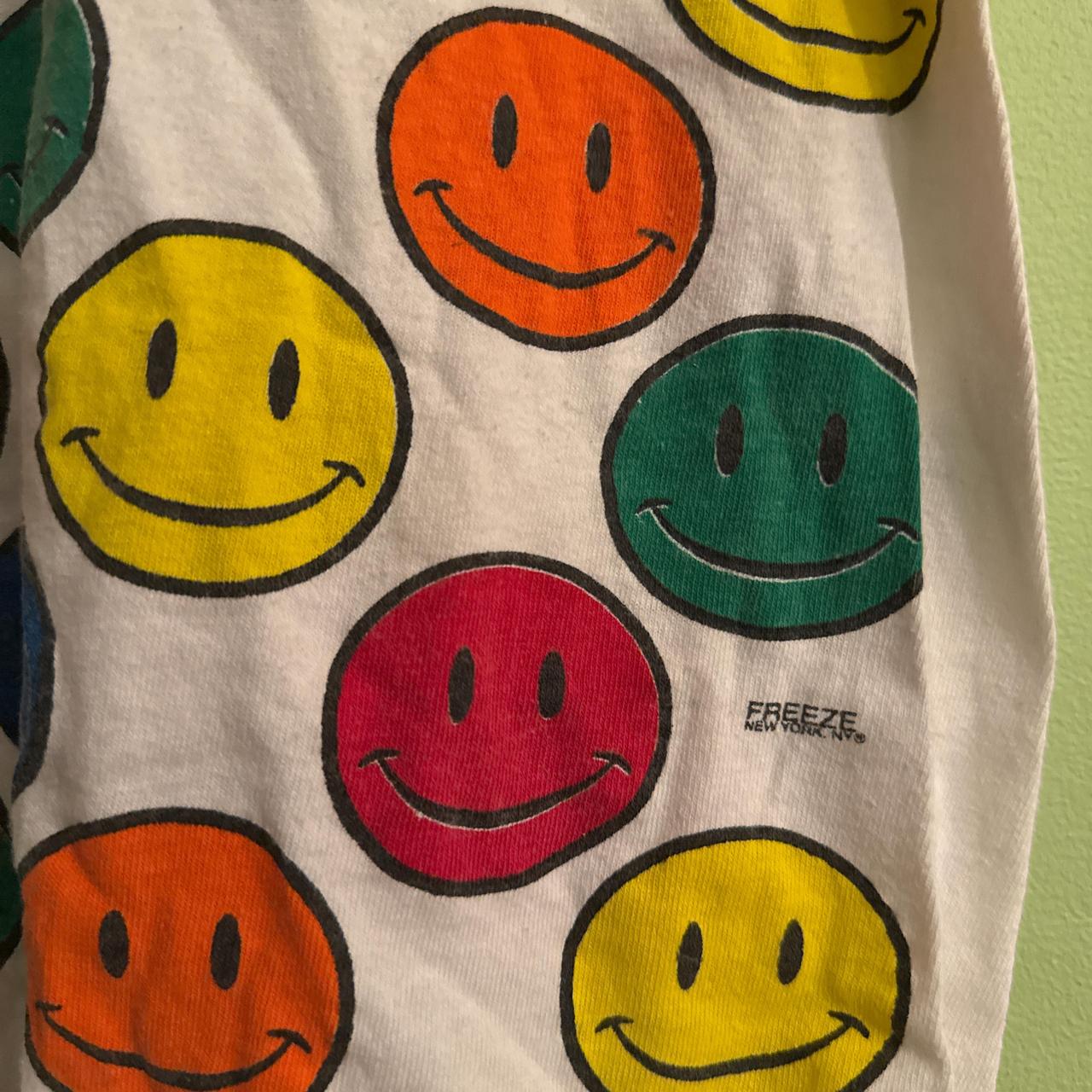 Vintage 90s Rave Smiley Face All Over Print... | Depop