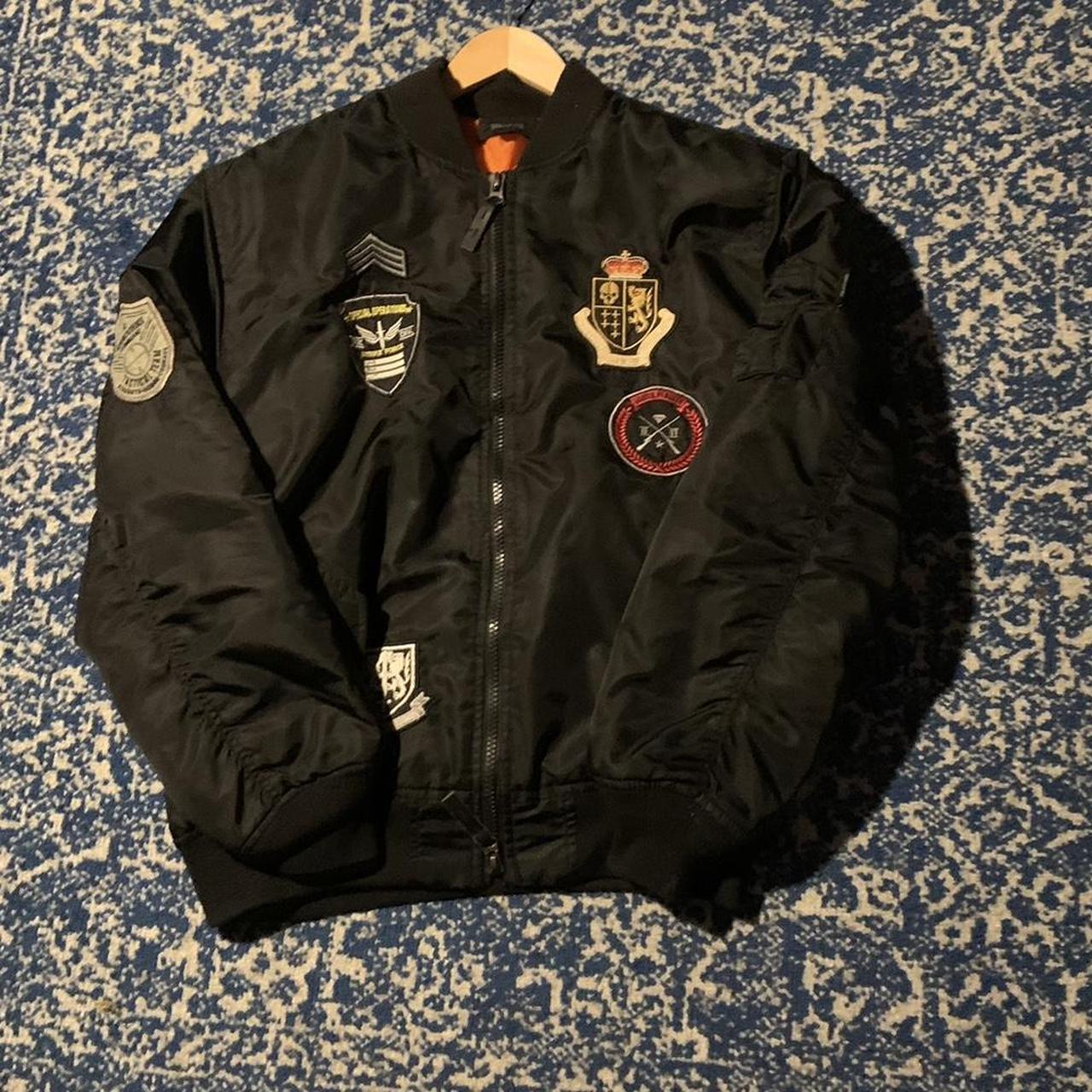 black military bomber jacket Size XL hard piece and... - Depop