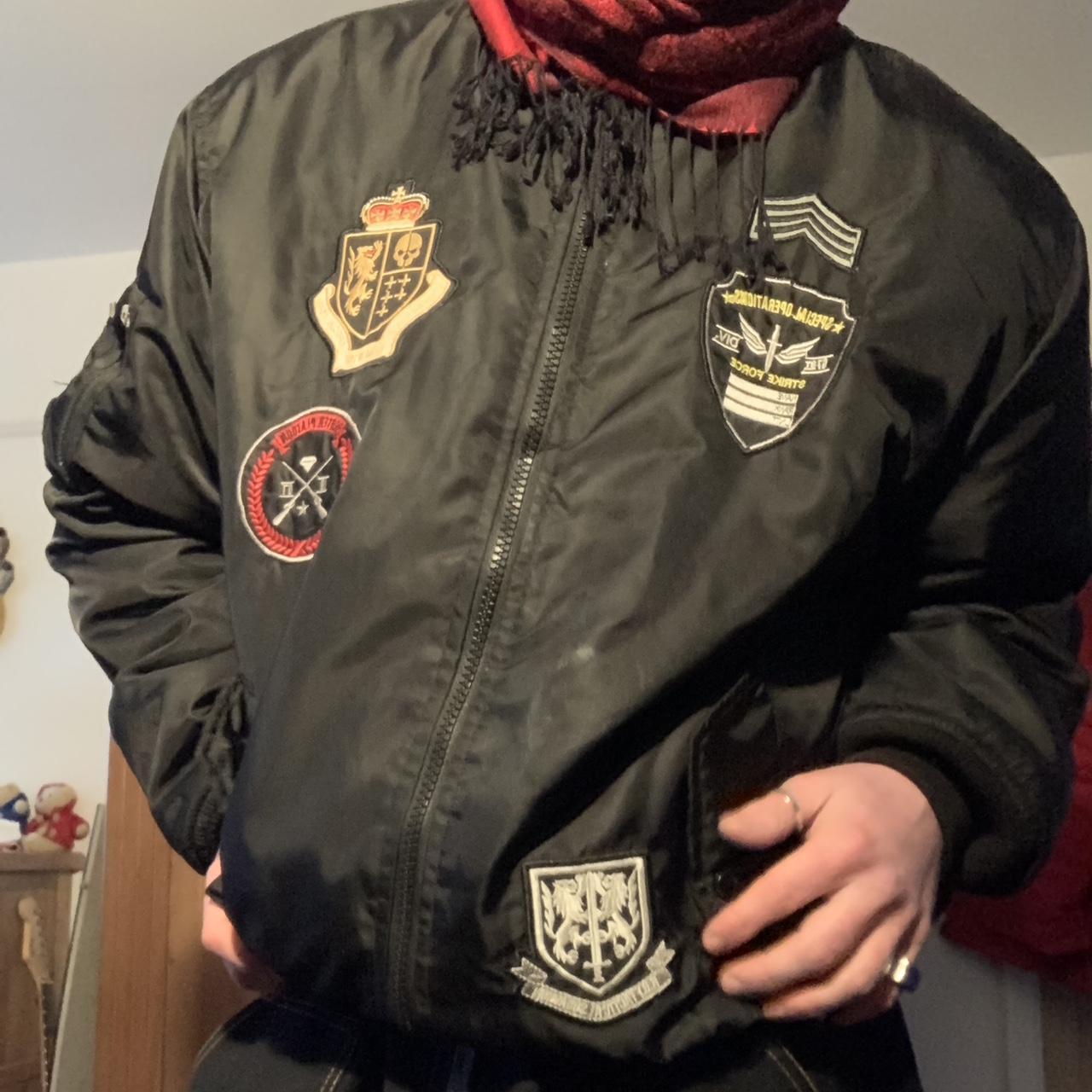 black military bomber jacket Size XL hard piece and... - Depop