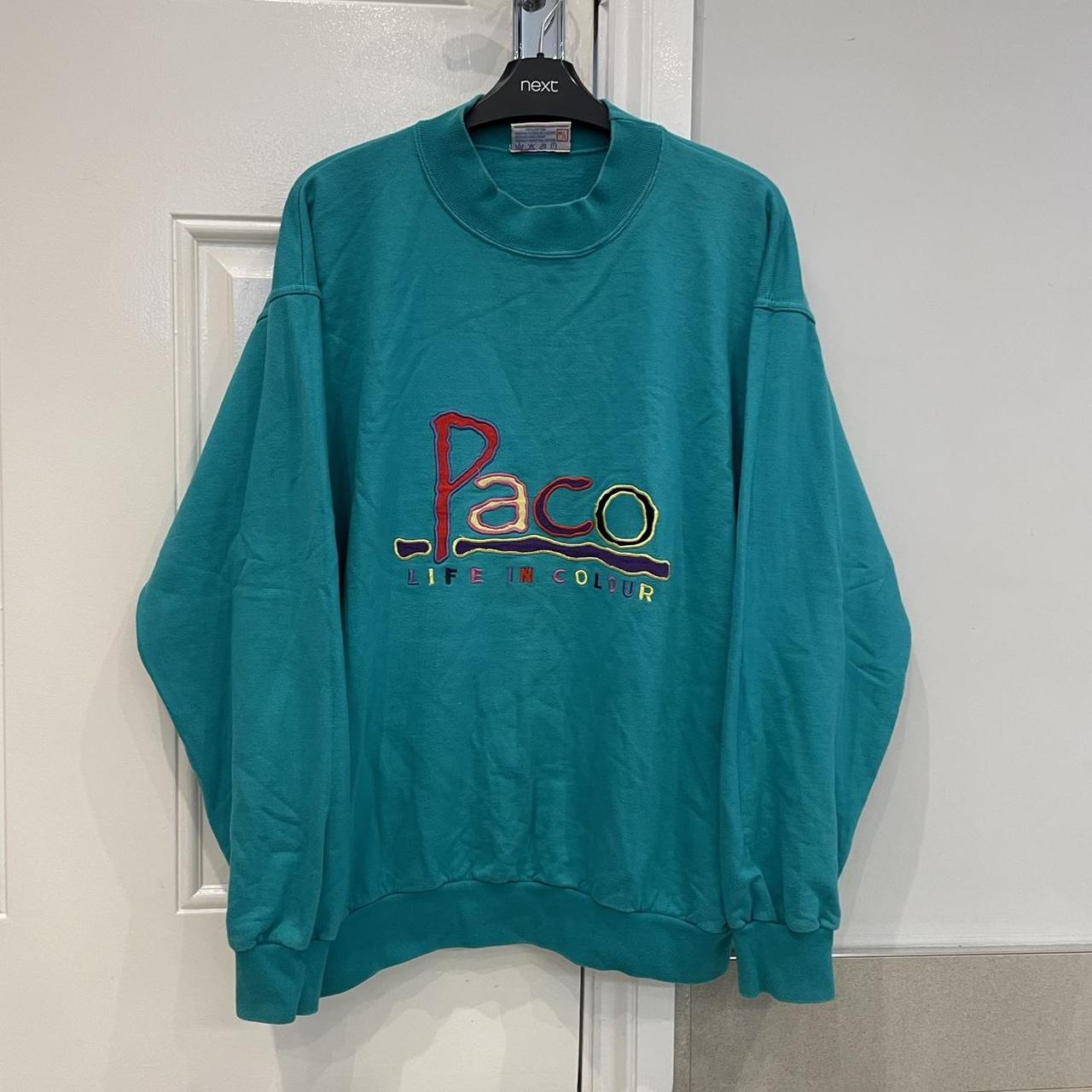 Vintage turquoise blue paco sweatshirt/jumper ... - Depop