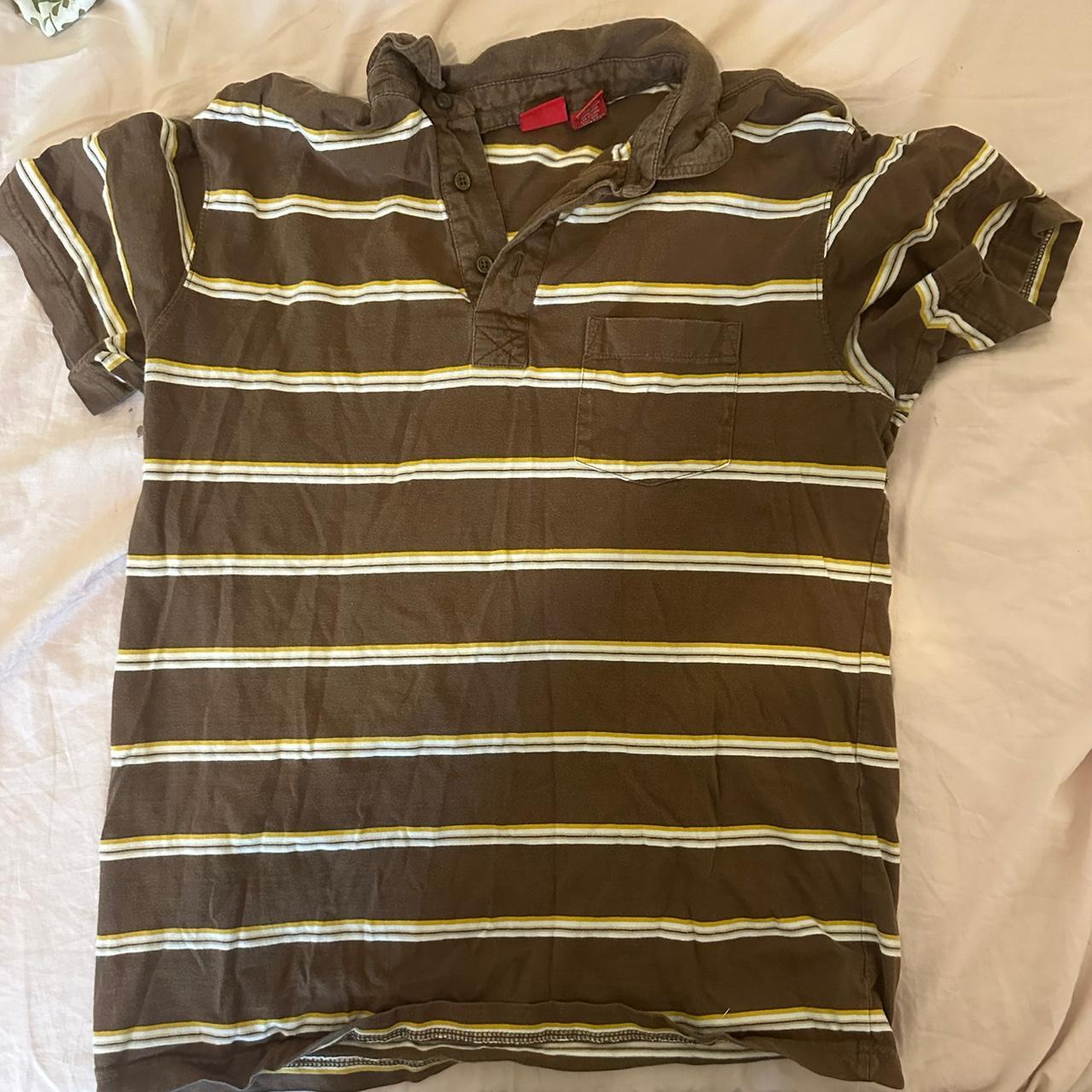 Y2K Vintage Brown and Yellow Striped Polo #prep #lgb... | Depop