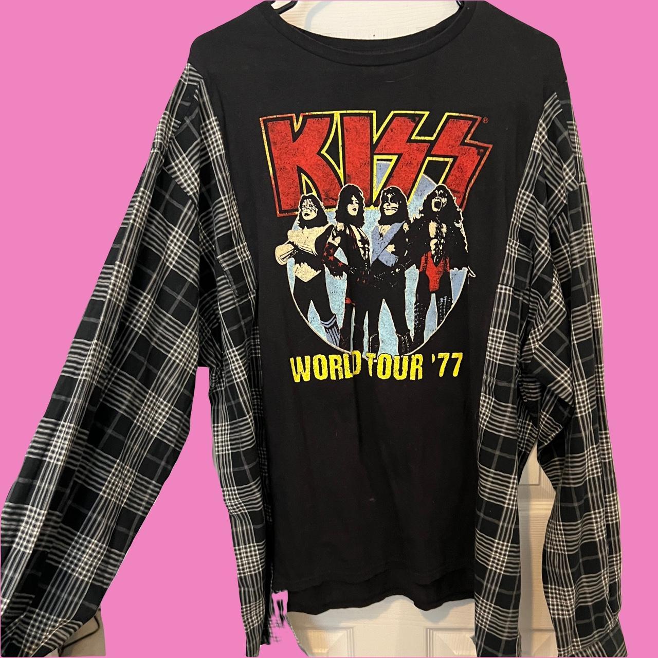 Reworked t shirt flannel oversized fits up to a 2X I... - Depop