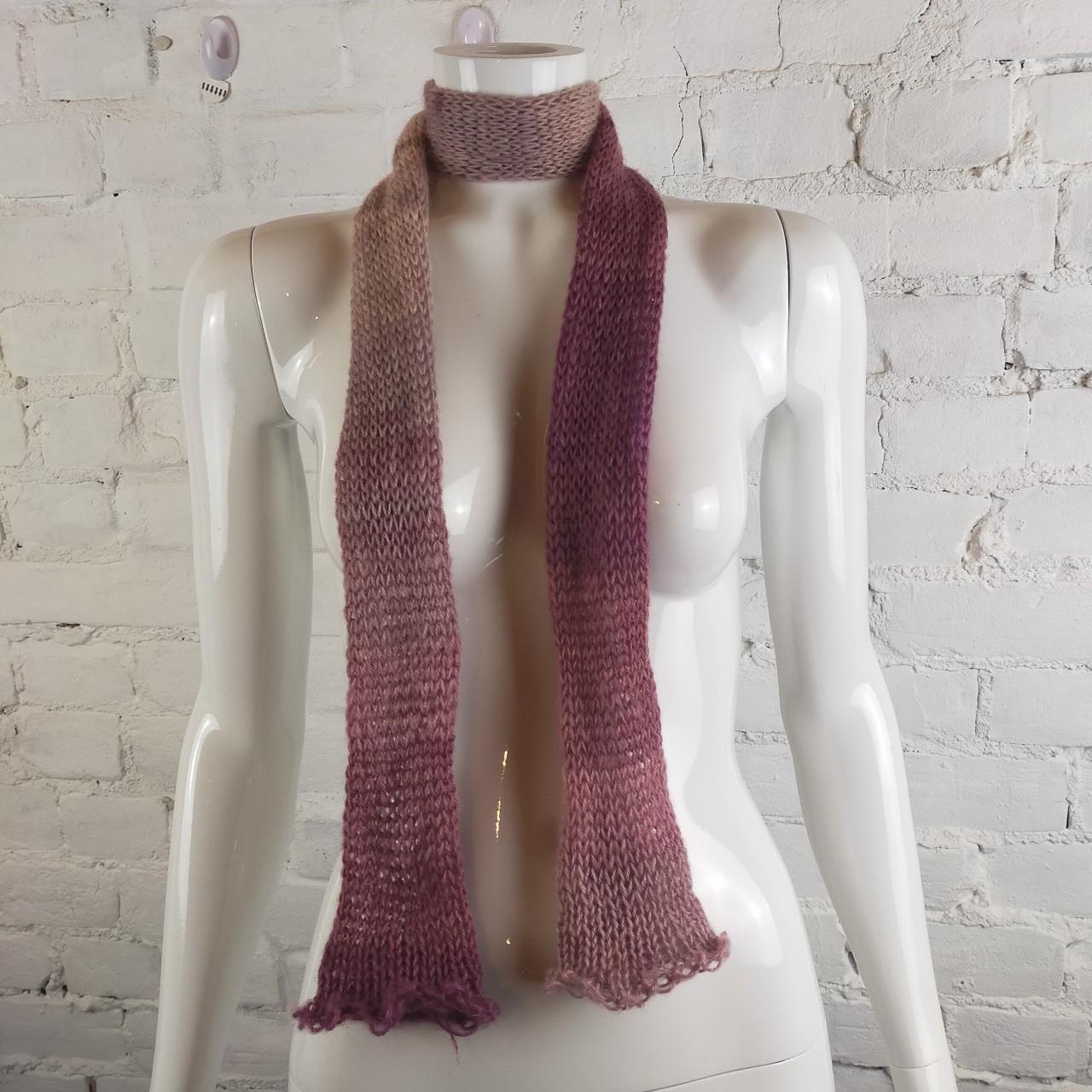 Y2k style skinny scarf. Lettuce hem.Handmade Pink... - Depop