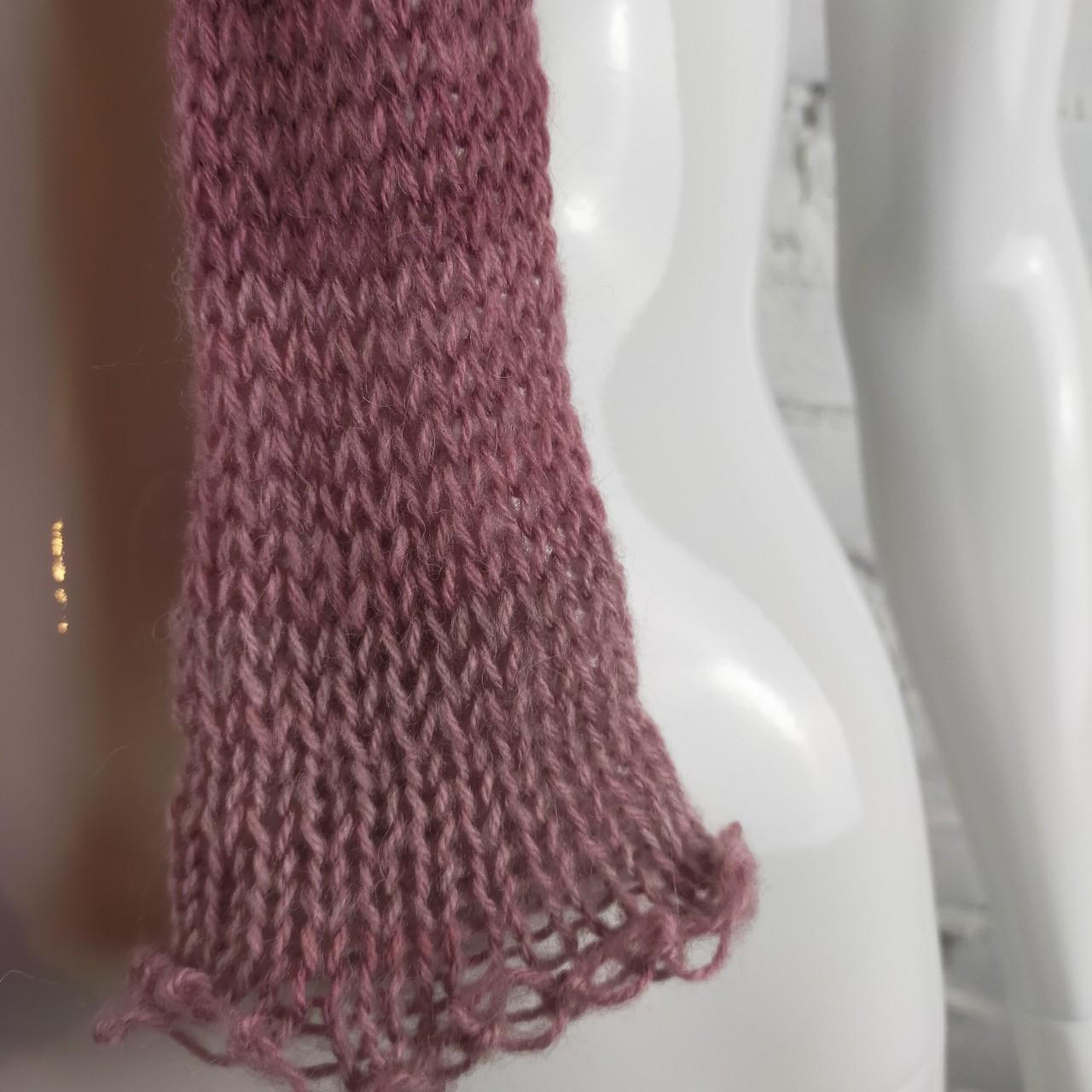 Y2k style skinny scarf. Lettuce hem.Handmade Pink... - Depop