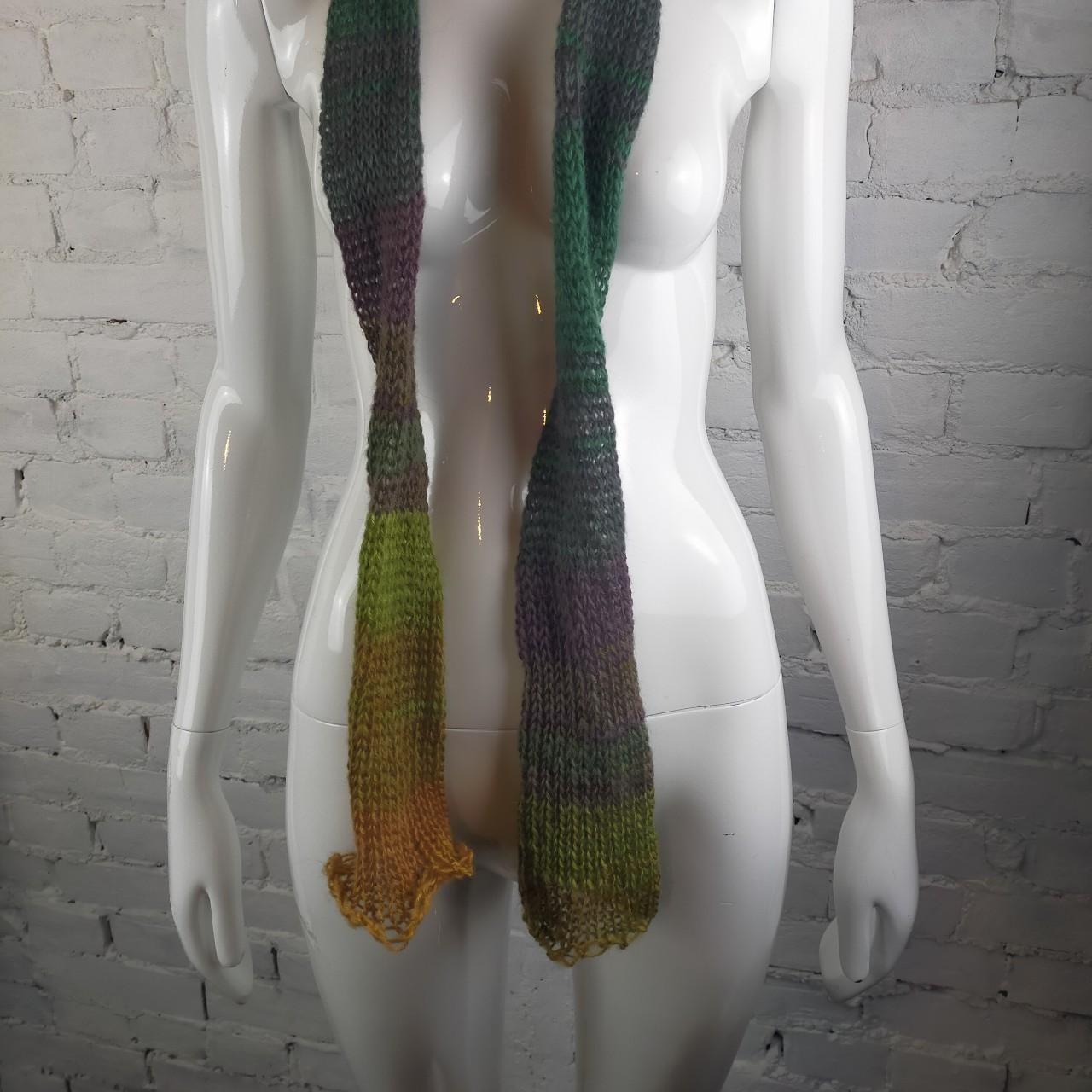 Y2k style skinny scarf. Lettuce hem.Handmade Blue... - Depop