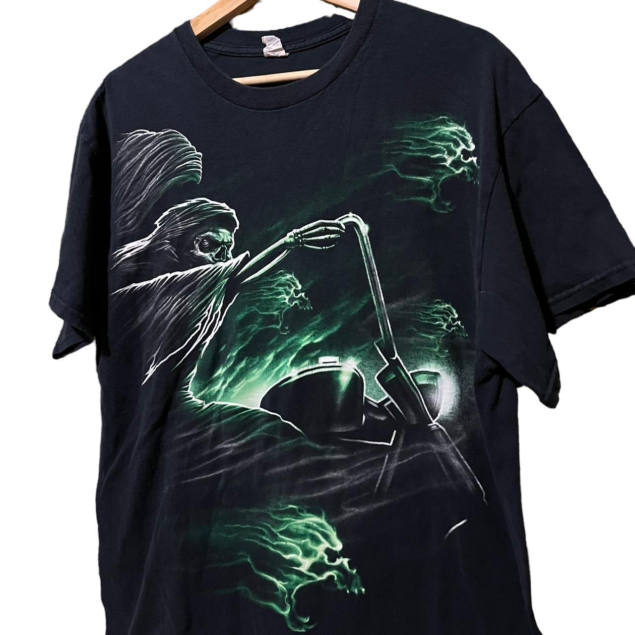 CYBER Y2K GRUNGE SKULLS GRIM REAPER T SHIRT SIZE... - Depop
