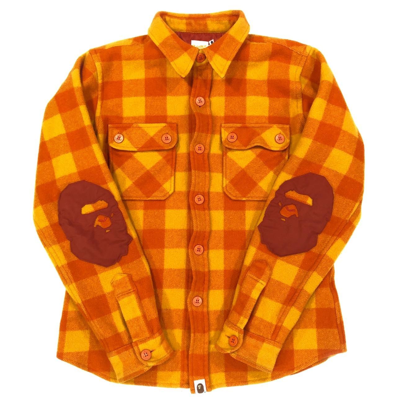 Bape Orange Flannel Size : L Good condition, got... - Depop