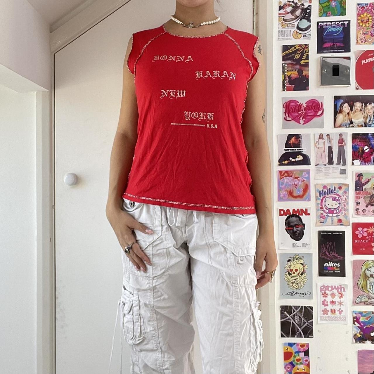 90s y2k DKNY vest top Cute bright red vest with... - Depop