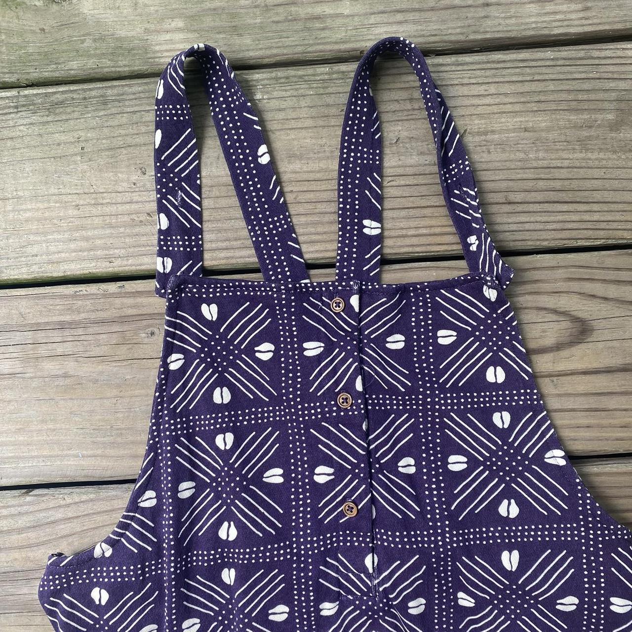 Purple and White Jersey Print Overalls Size:... - Depop