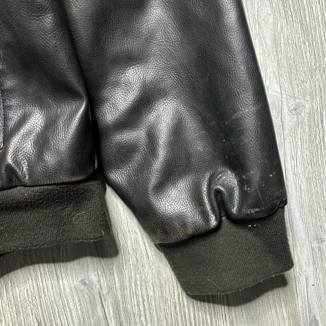 Black structure leather bomber jacket Sherpa lined... - Depop