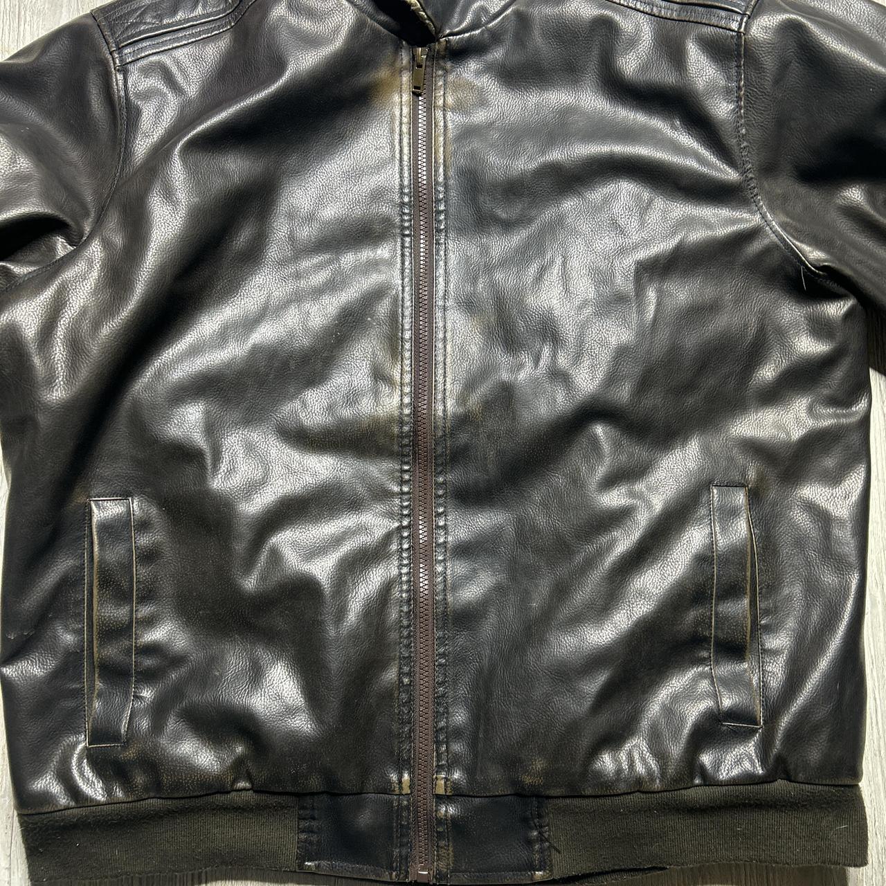 Black structure leather bomber jacket Sherpa lined... - Depop