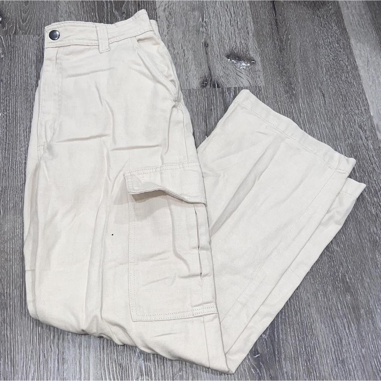 cream cotton on cargos lightly worn, good... - Depop