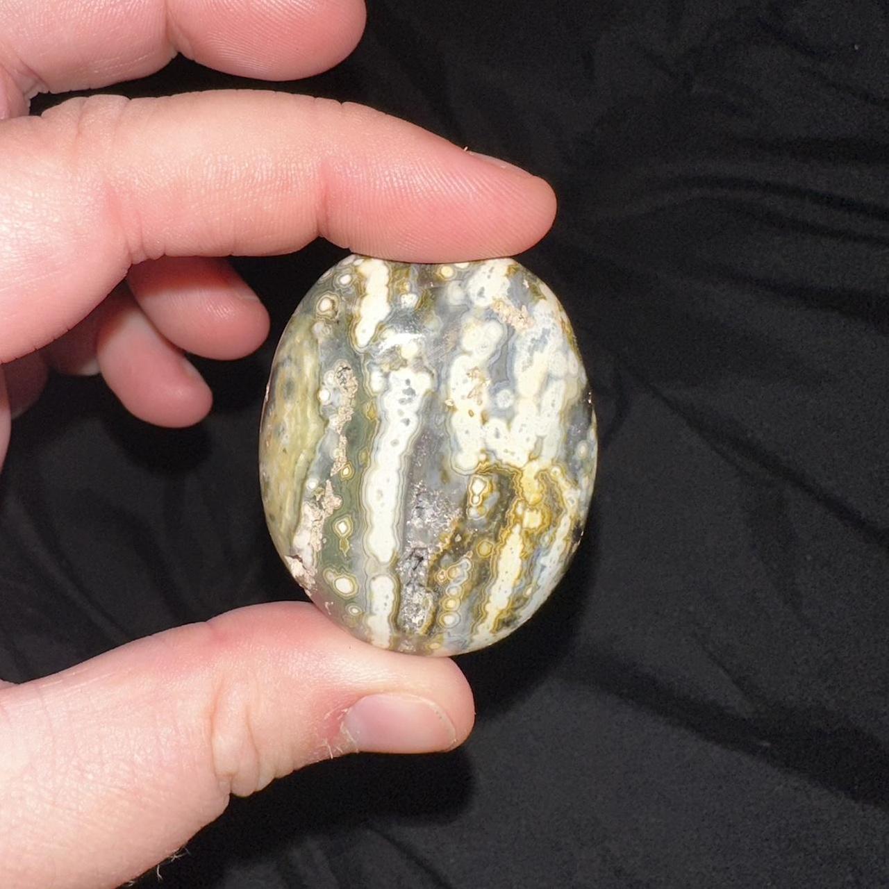 7th Vein Orbicular Ocean Jasper Mini Palm Stone... - Depop
