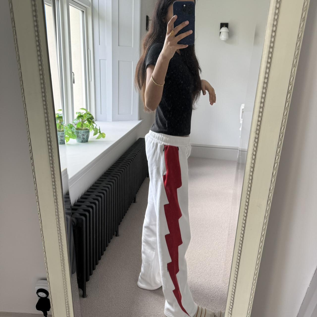 Cool white trackies with red stripe Something to... - Depop