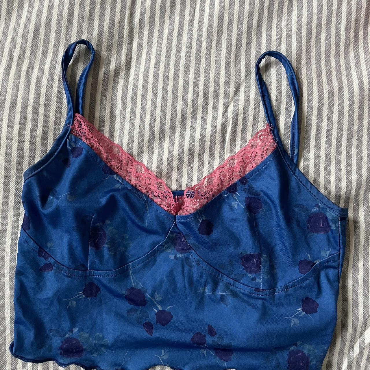 Strappy Crop Top With Pink Lace And Floral Depop