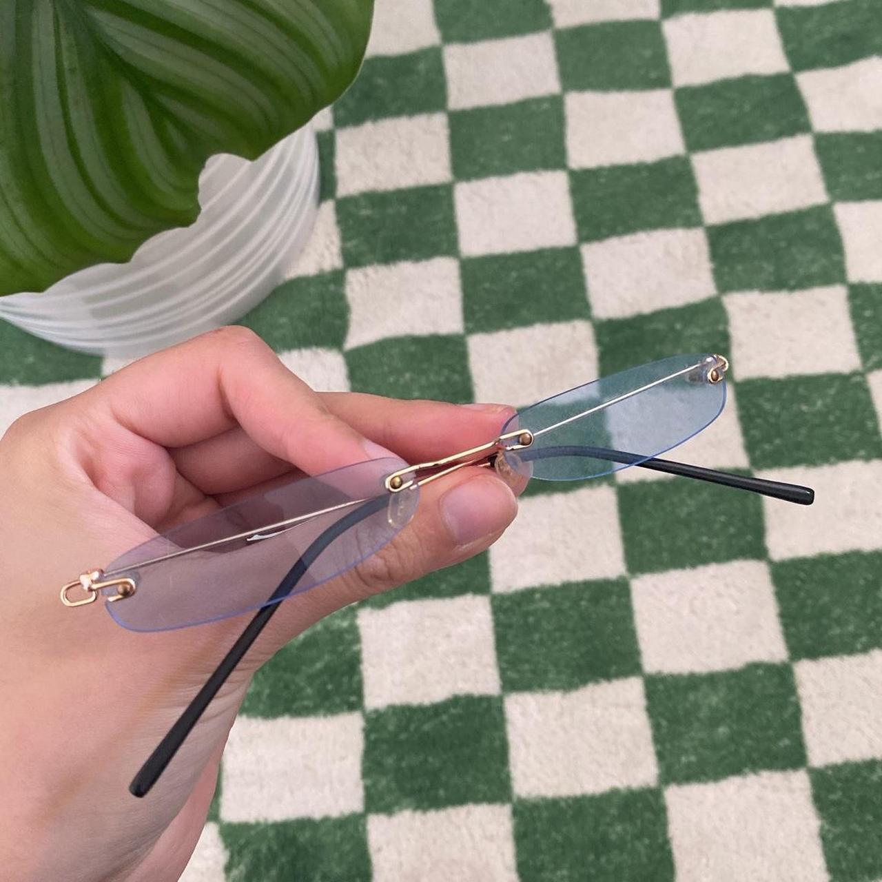 BLUE THIN SUNGLASSES thin rectangular sunglasses... - Depop