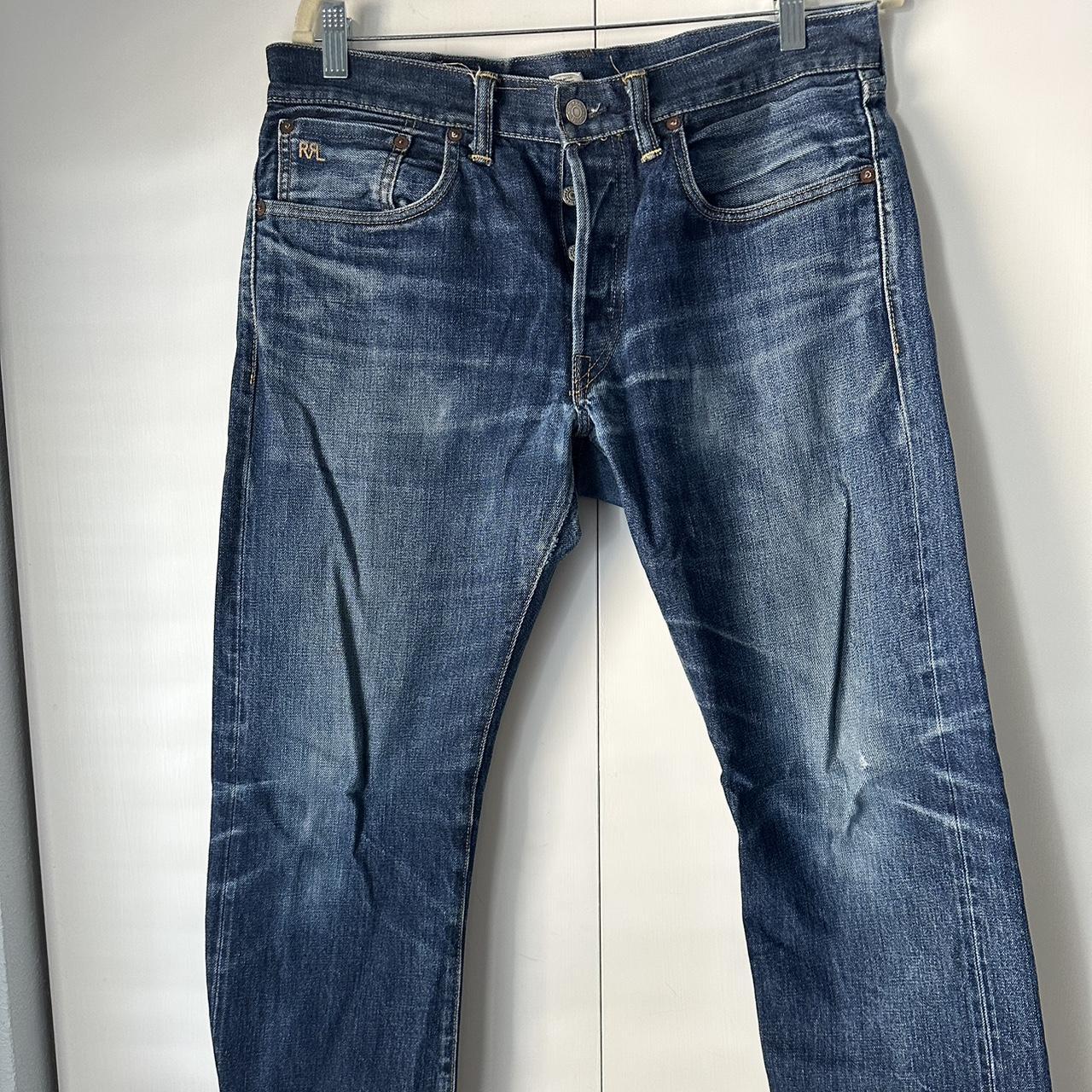 RRL denim worn in and repaired raw selvage denim.... - Depop