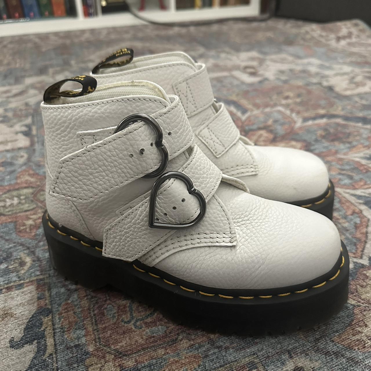 Doc Martens Devon White Leather with heart buckles.... - Depop