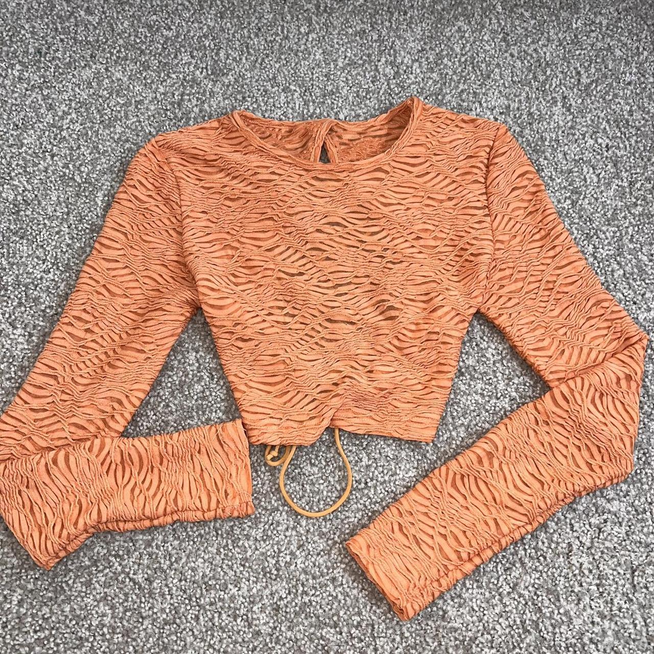 Orange crop top long sleeve with back detail and... - Depop