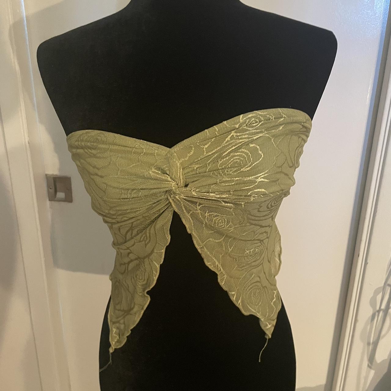 Green and gold strapless top #festivalvibes Tube top... - Depop