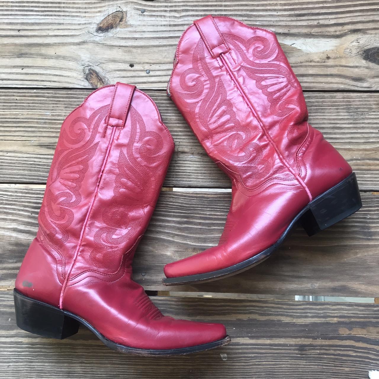 Real leather cherry red vintage cowboy boots by JB... - Depop