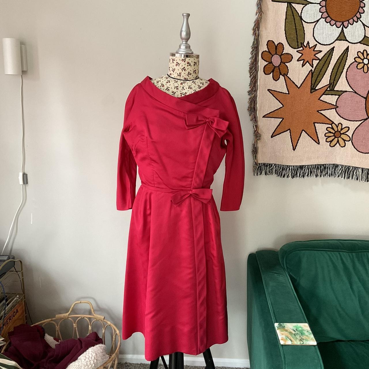 Absolutely gorgeous homemade 1950s red satin... | Depop