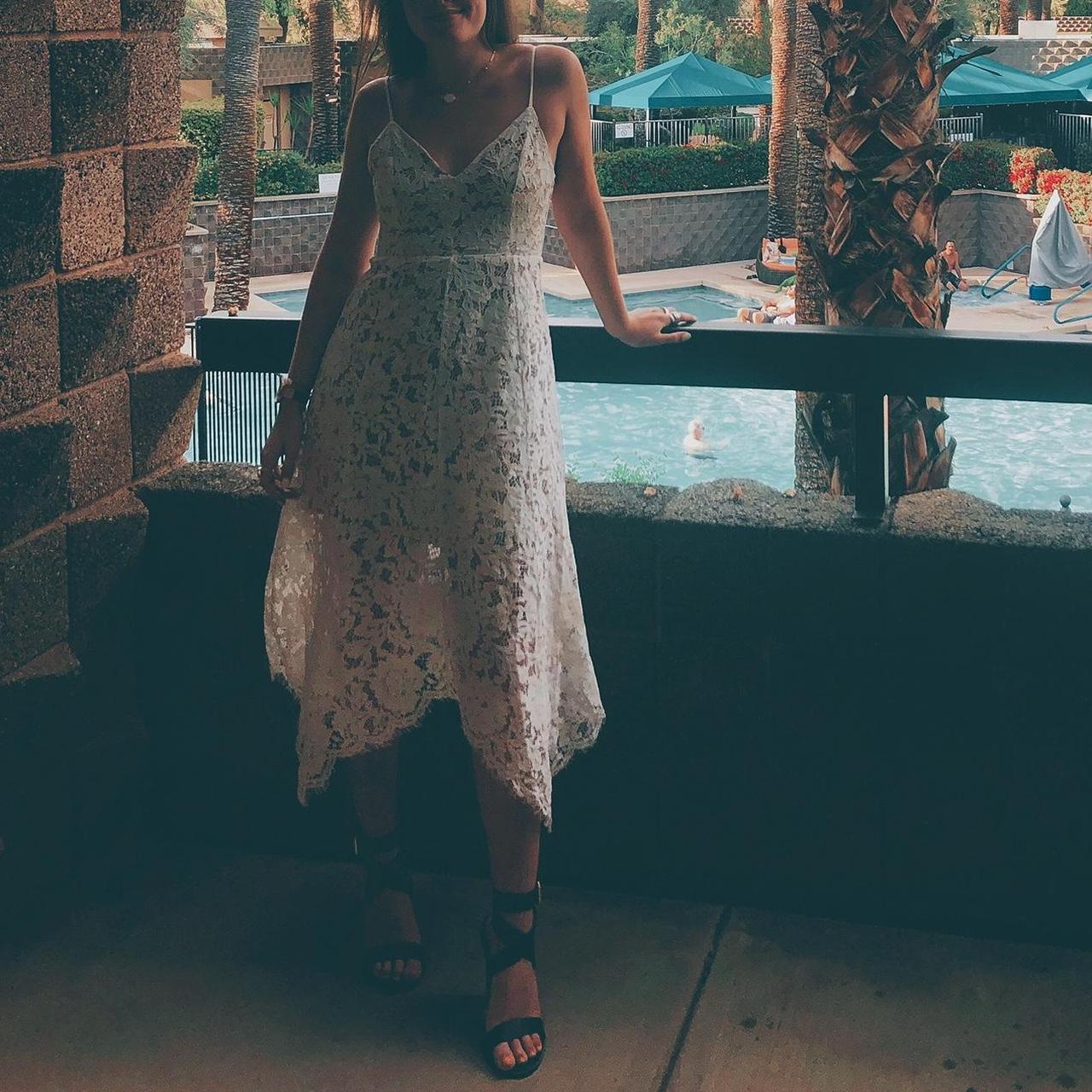 white lacey crochet vibe midi dress from lulus size... - Depop