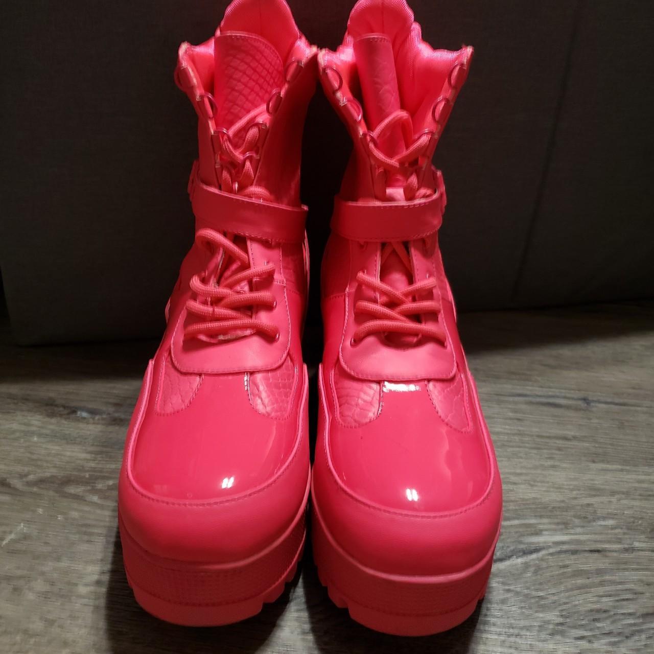 Neon pink boots Platform combat boots with... | Depop