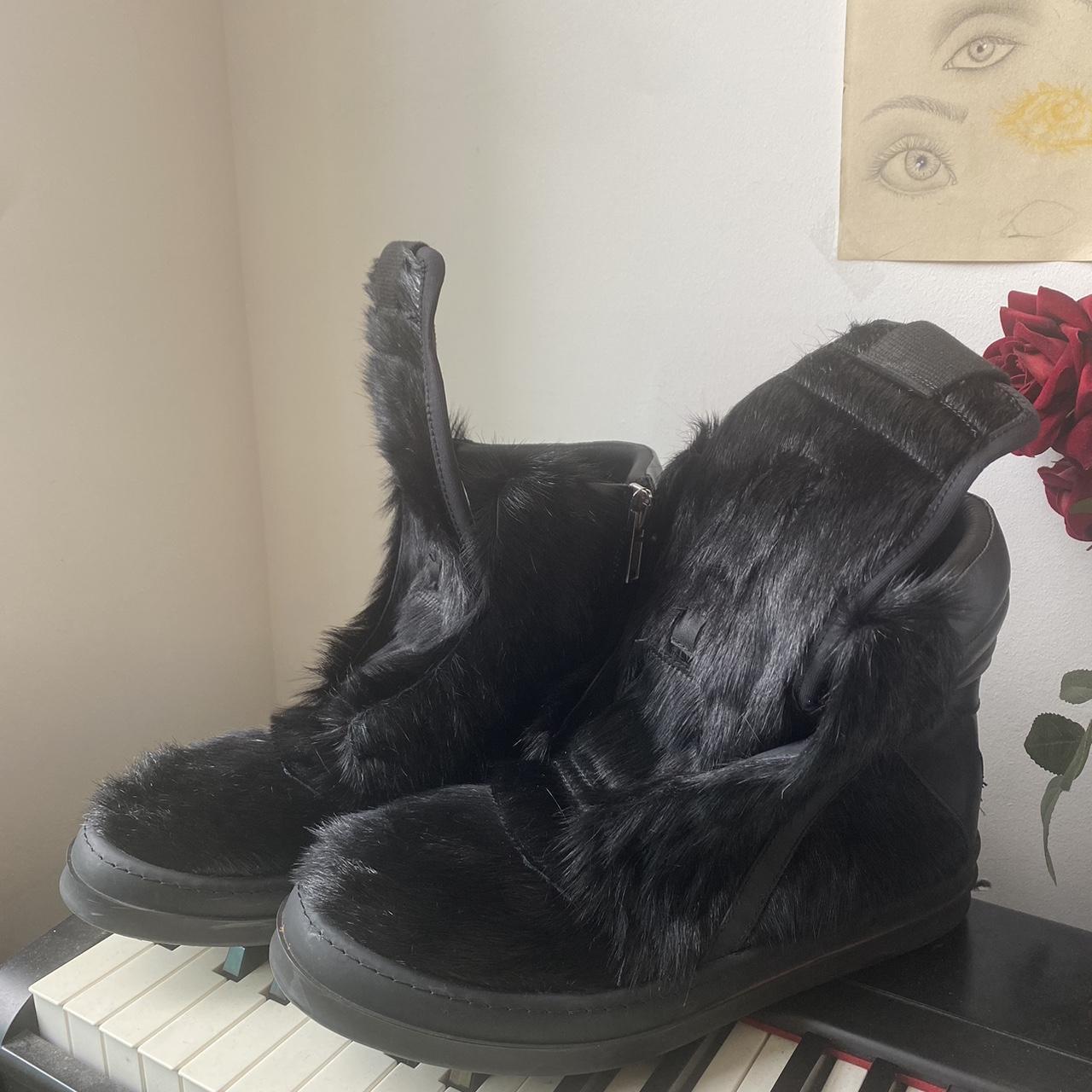 Rick Owens all black pony hair geobaskets, size... - Depop