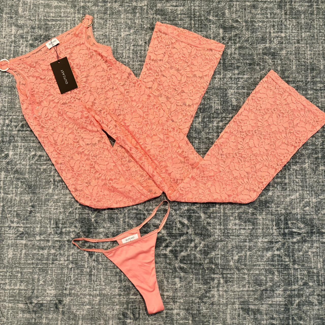 Outcast Jasper Pant Peach floral see through lace... - Depop
