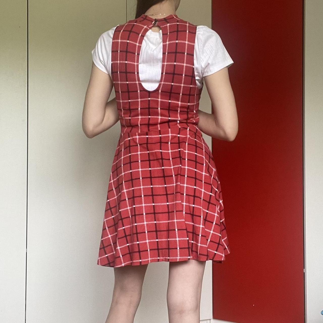 Red plaid mock neck mod style mini dress. Very cute... - Depop