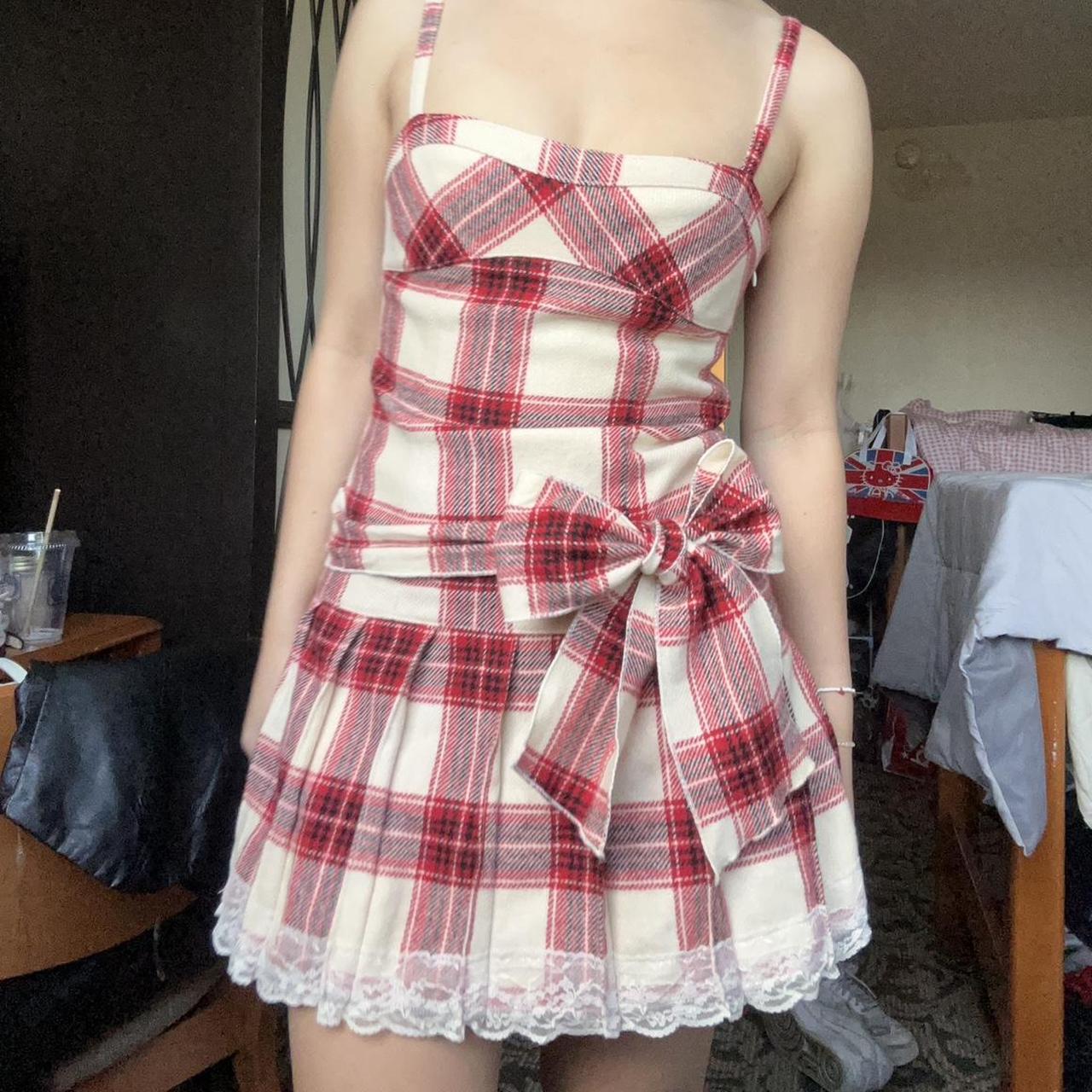 Red plaid empire bust minidress! This dress is vv... - Depop
