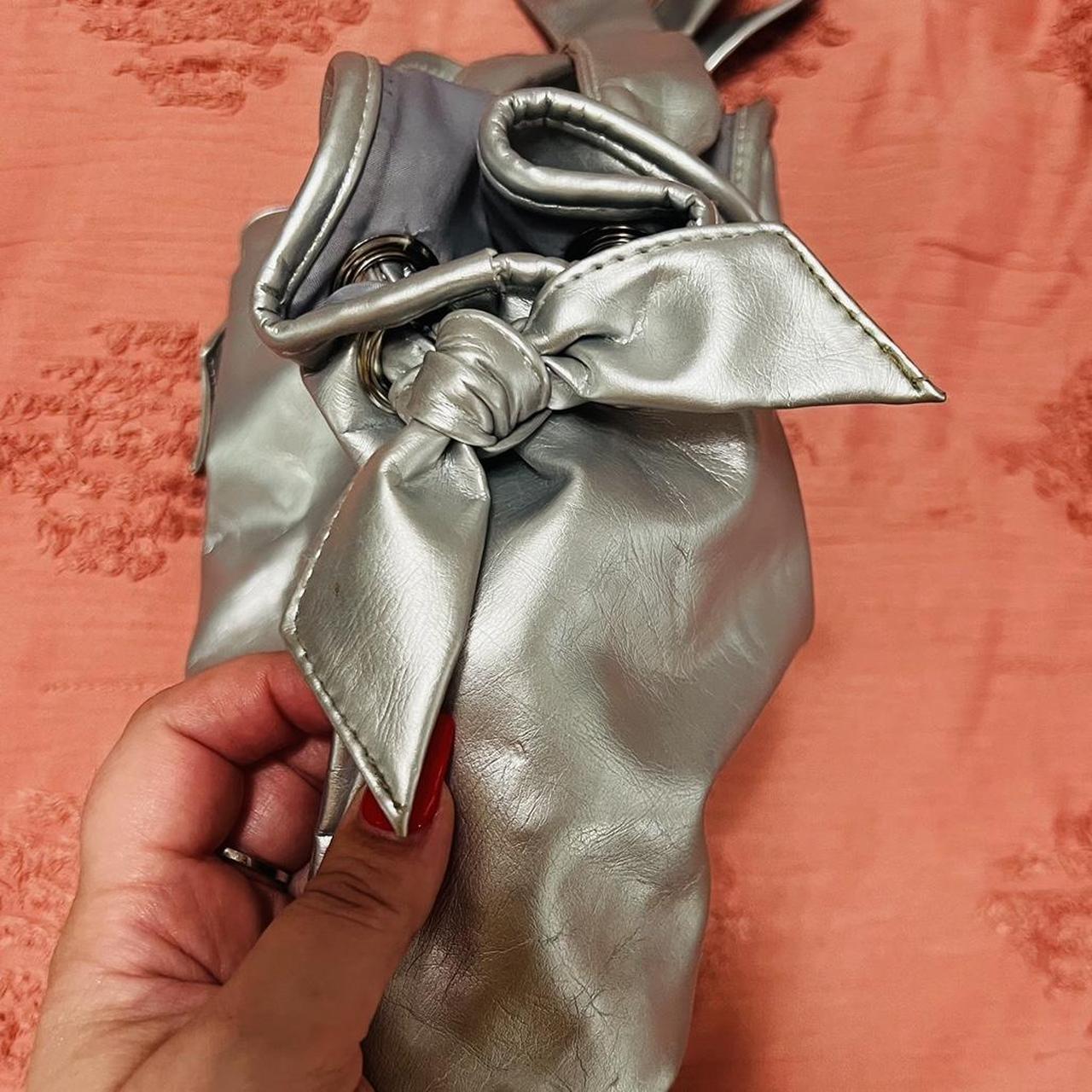 Silver Shoulder Bag with Bows Metallic silver... - Depop