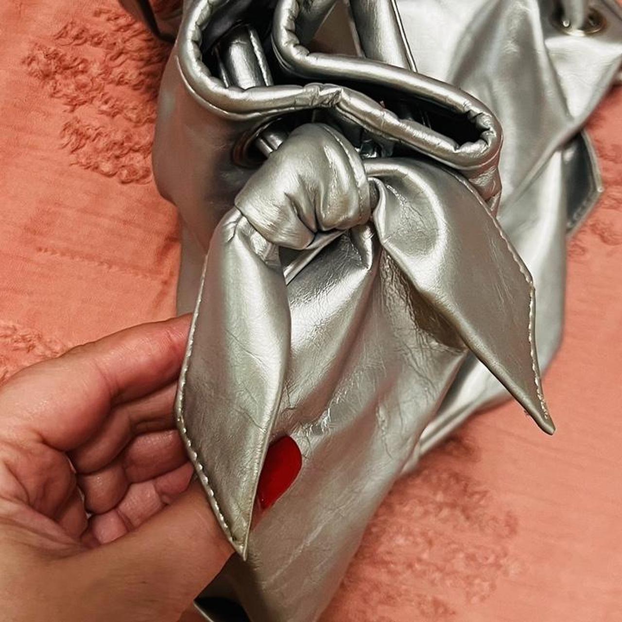 Silver Shoulder Bag with Bows Metallic silver... - Depop