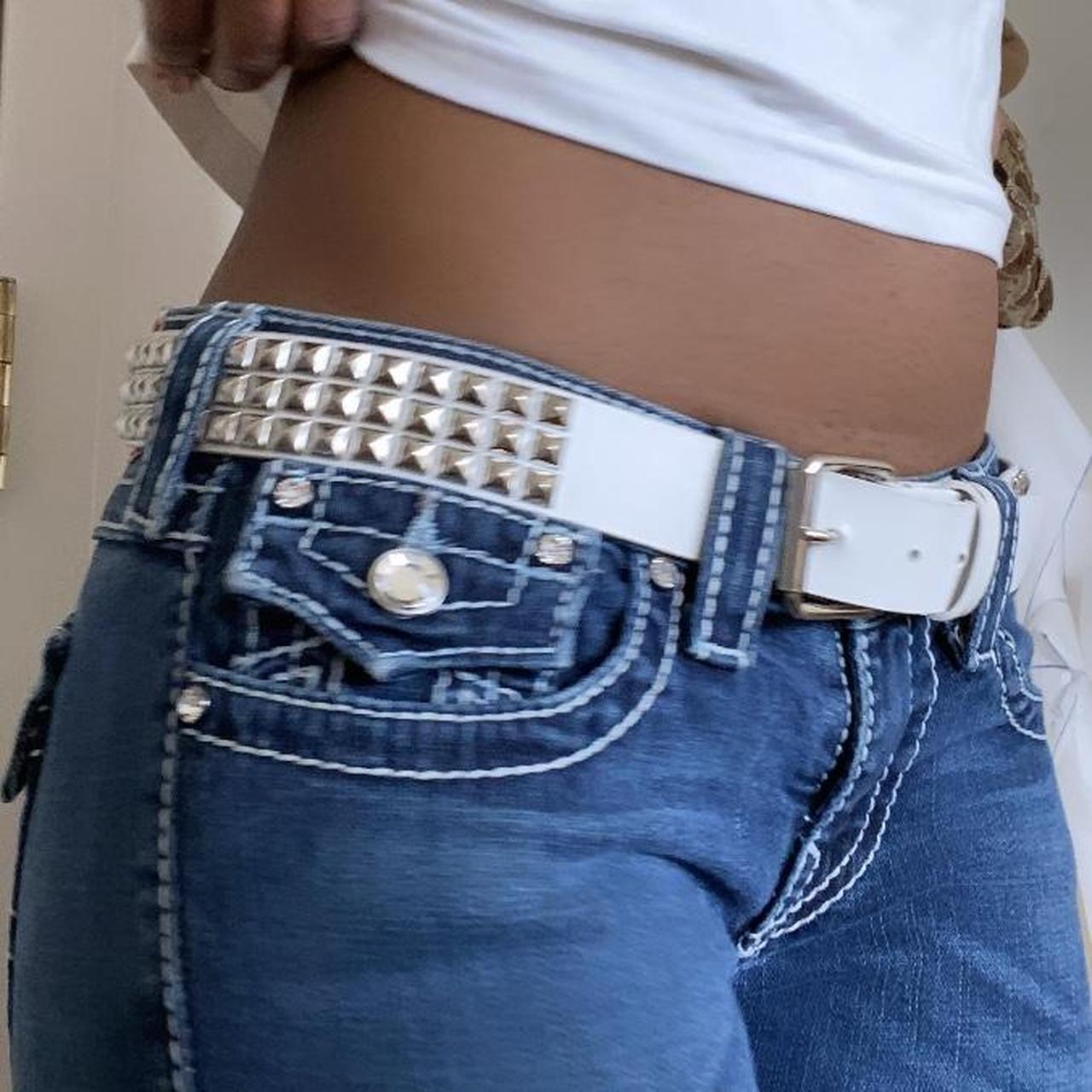 White studded belt. Size small. 39” long - Depop