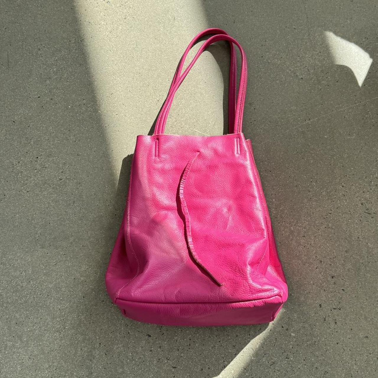 Bubblegum pink leather Tote bag, made in Italy. - Depop