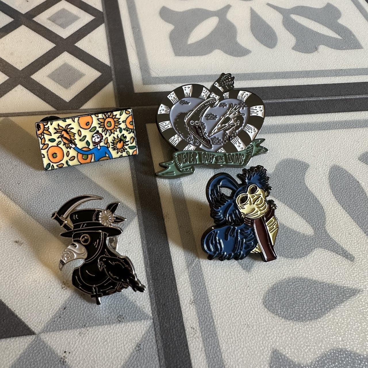 4 pin badges Including beetle juice, labyrinth,... - Depop