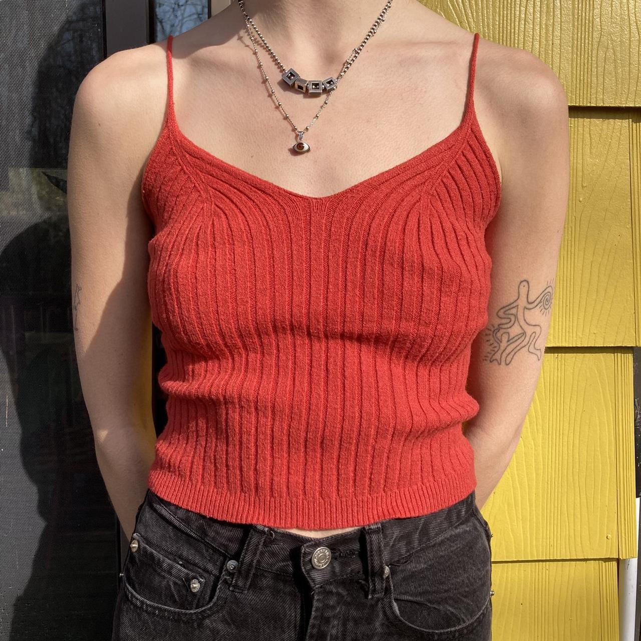 red sweater tank fiery knit tank! cool ribbing,... - Depop
